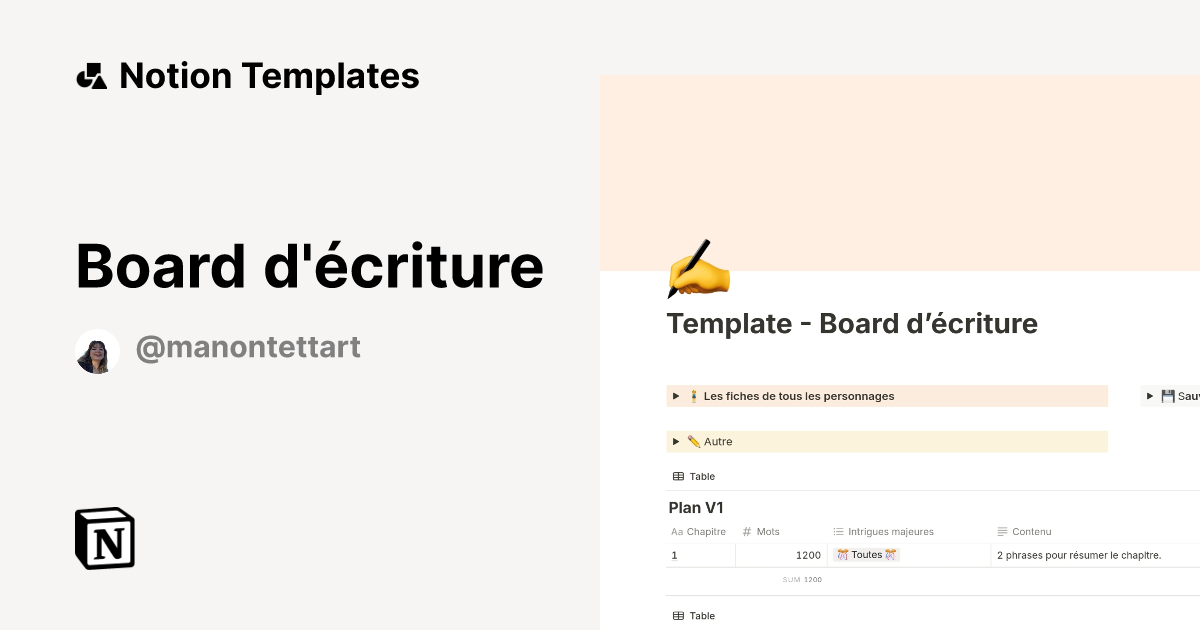 Board d'écriture Template | Notion Marketplace