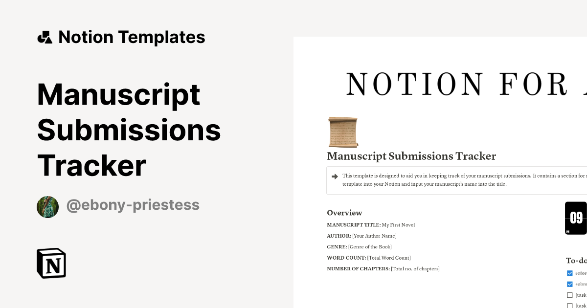 Manuscript Submissions Tracker Template | Notion Marketplace