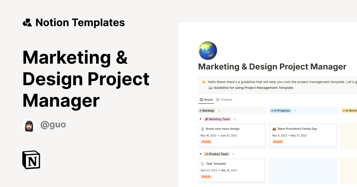 Marketing & Design Project Manager Template | Notion Marketplace