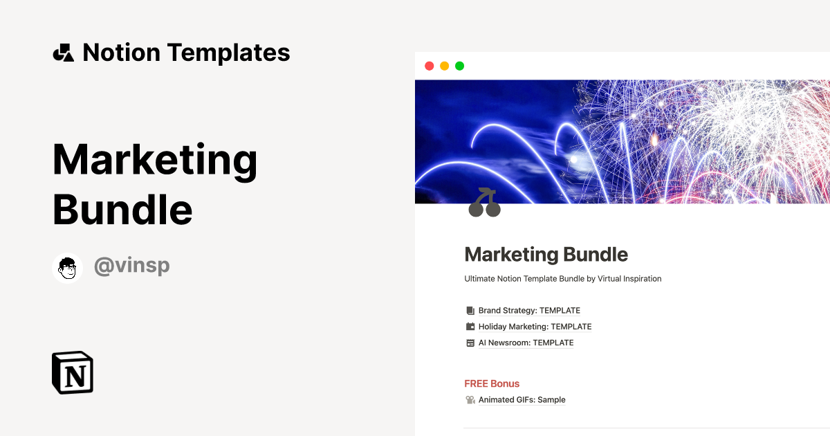 Marketing Bundle Template by Virtual Inspiration | Notion Marketplace