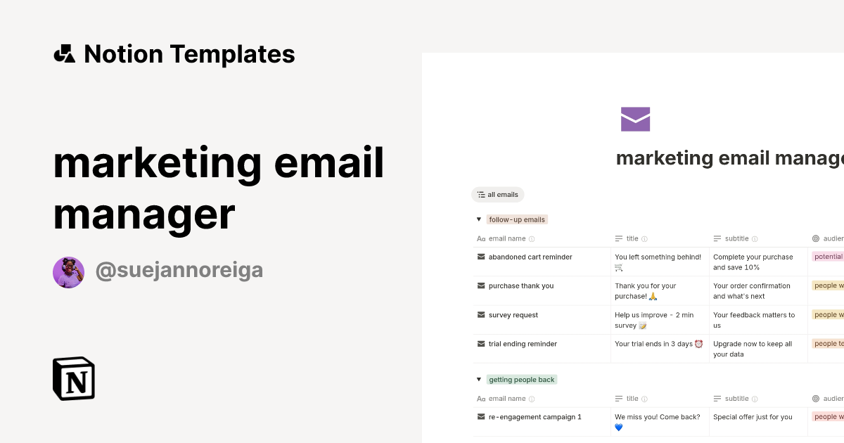 marketing email manager Template | Notion Marketplace