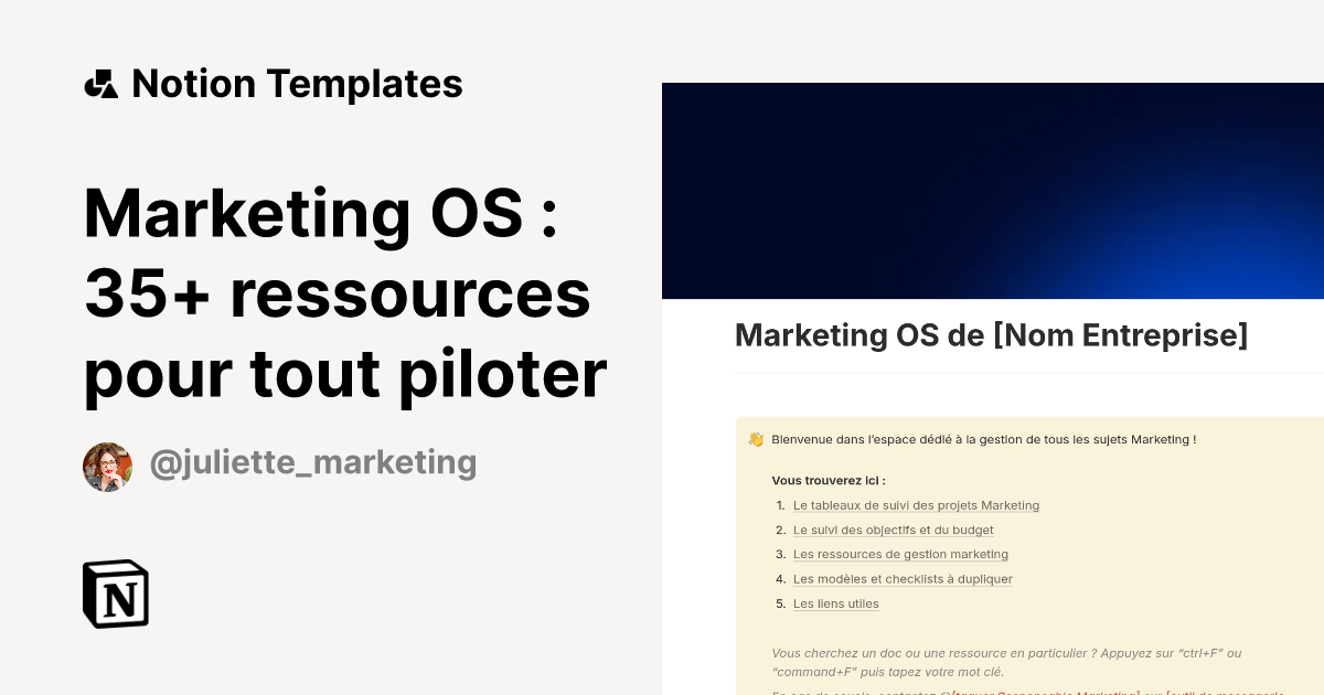 Marketing OS : 35+ ressources pour tout piloter Template | Notion ...