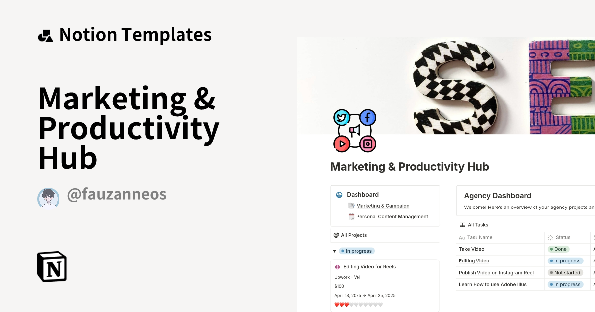 Marketing & Productivity Hub Template by FauzanNeos | Notion Marketplace
