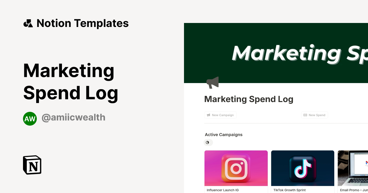 Marketing Spend Log Template by AMIIC Wealth | Notion Marketplace