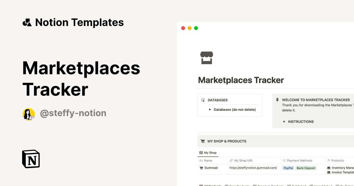 Marketplaces Tracker Template by Steffy | Notion Marketplace