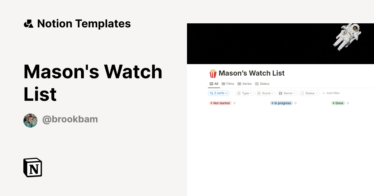 Mason's Watch List Template by Brookbam | Notion Marketplace