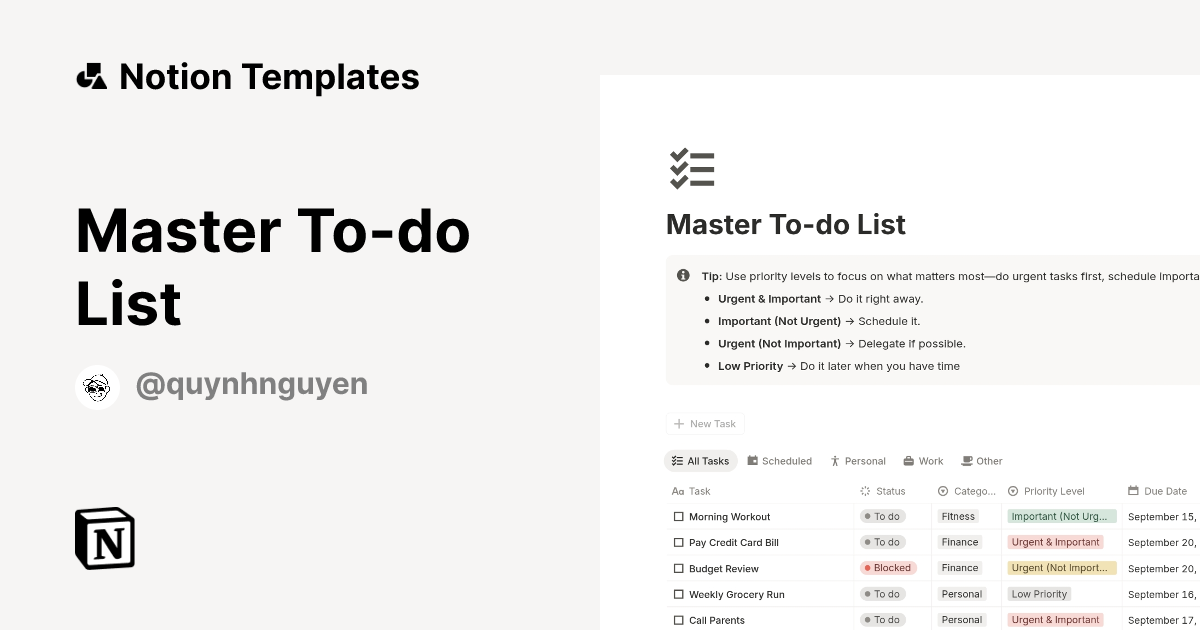 Master To-do List Template | Notion Marketplace