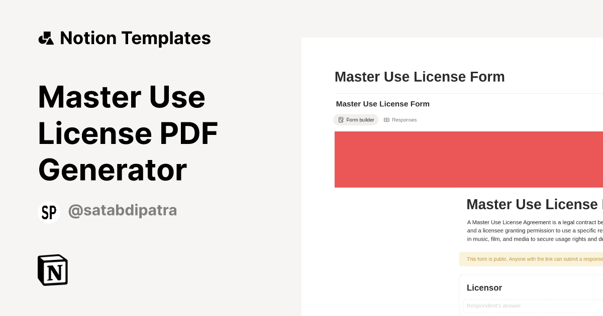 Master Use License PDF Generator Template | Notion Marketplace
