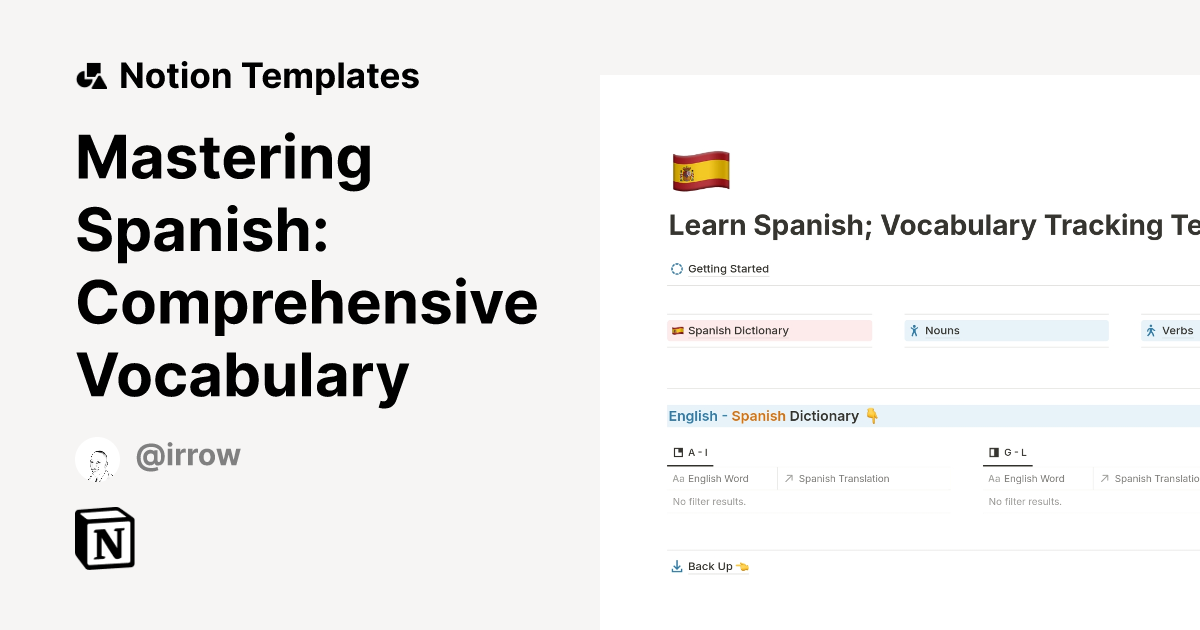 Mastering Spanish: Comprehensive Vocabulary Template | Notion Marketplace