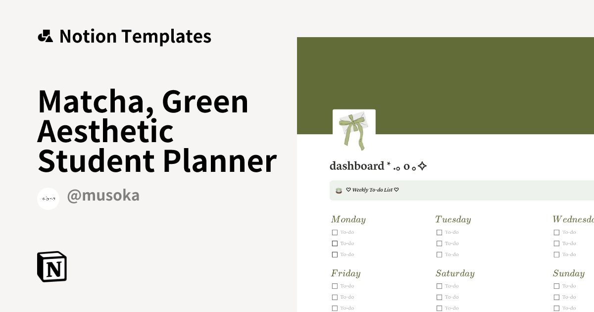 Matcha, Green Aesthetic Student Planner Template | Notion Marketplace