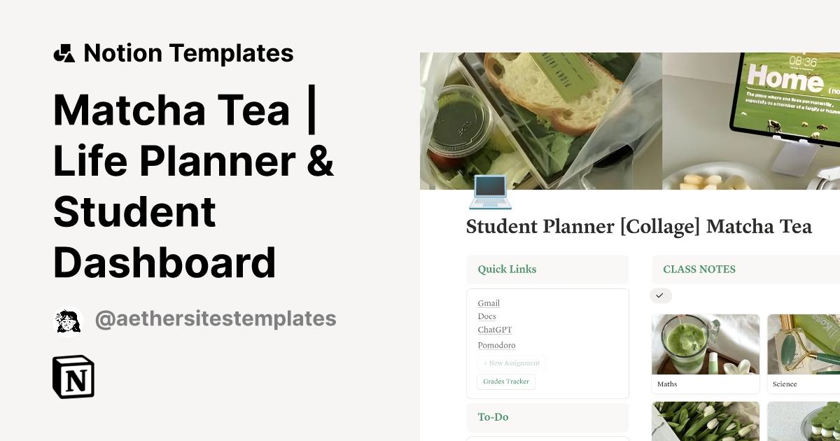 Matcha Tea | Life Planner & Student Dashboard Template | Notion Marketplace