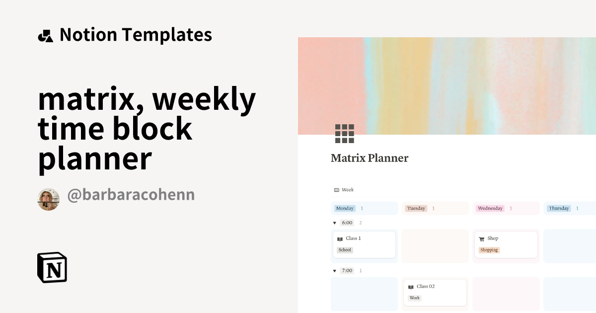 matrix, weekly time block planner Template | Notion Marketplace