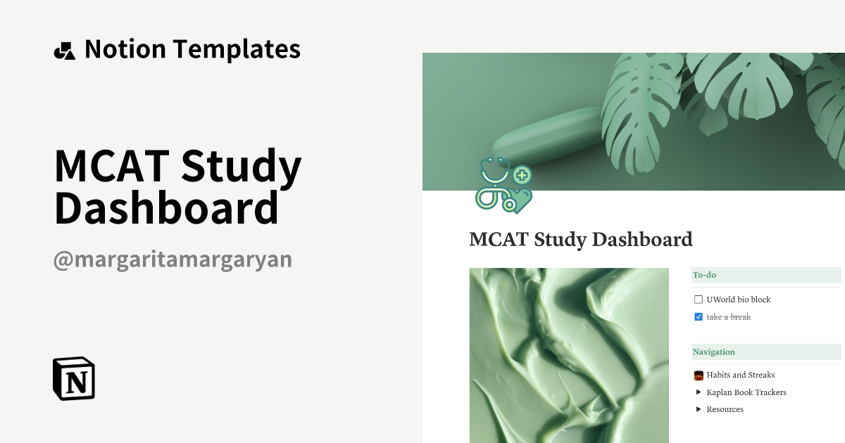 MCAT Study Dashboard Template | Notion Marketplace