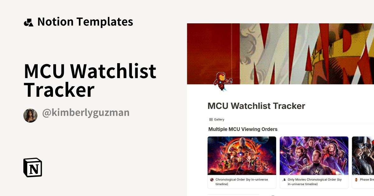 MCU Watchlist Tracker Template by Kimberly Guzman | Notion Marketplace
