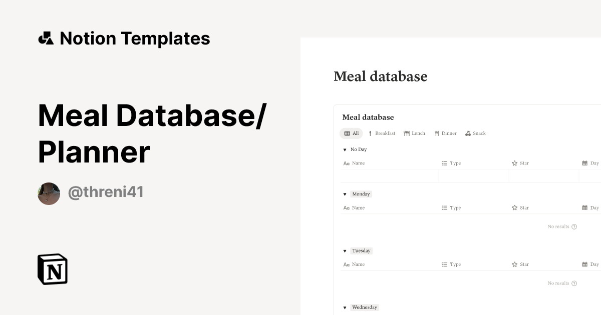 Meal Database/Planner Template | Notion Marketplace