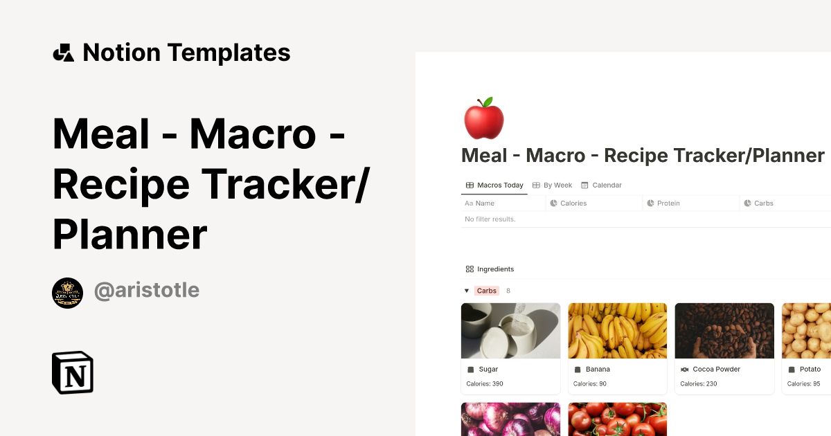 Meal - Macro - Recipe Tracker/Planner Template by Aristotle Dio ...