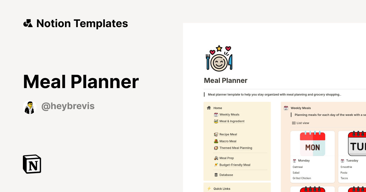 Meal Planner Template by heybrevis | Notion Marketplace