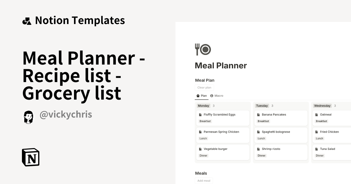 Meal Planner - Recipe list - Grocery list Template | Notion Marketplace
