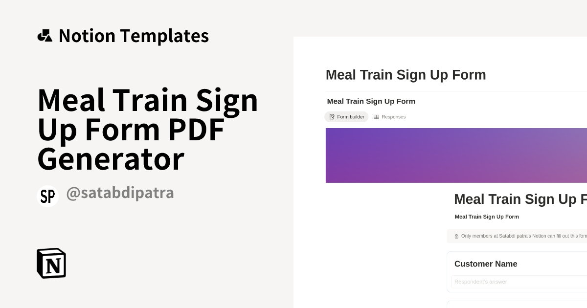 Meal Train Sign Up Form PDF Generator Template | Notion Marketplace
