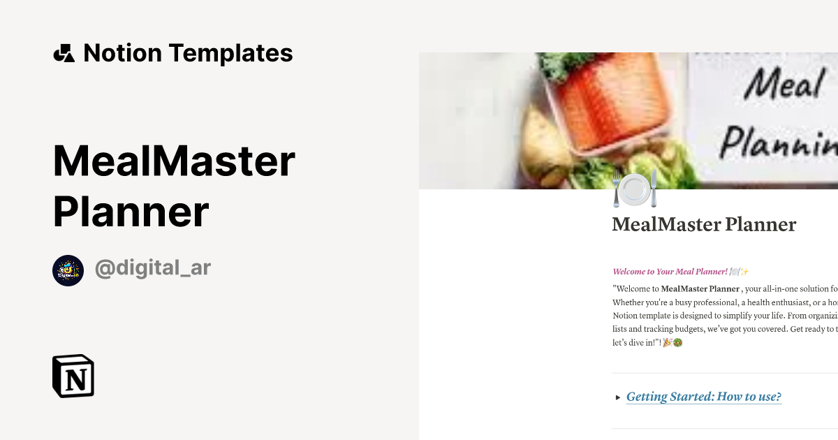 MealMaster Planner Template by Digital_AR | Notion Marketplace