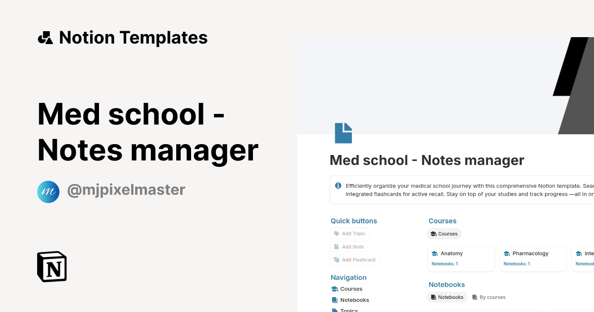 Med school - Notes manager Template by MJ Pixel Master | Notion Marketplace