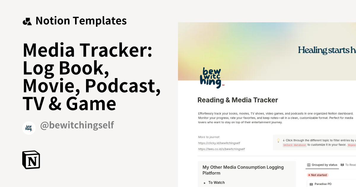 Media Tracker: Log Book, Movie, Podcast, TV & Game Template | Notion ...
