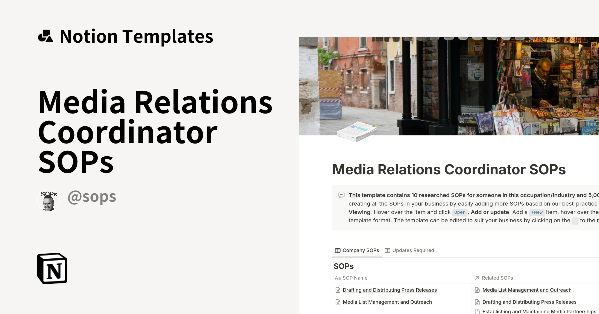 Media Relations Coordinator SOPs Template by SOPs | Notion Marketplace