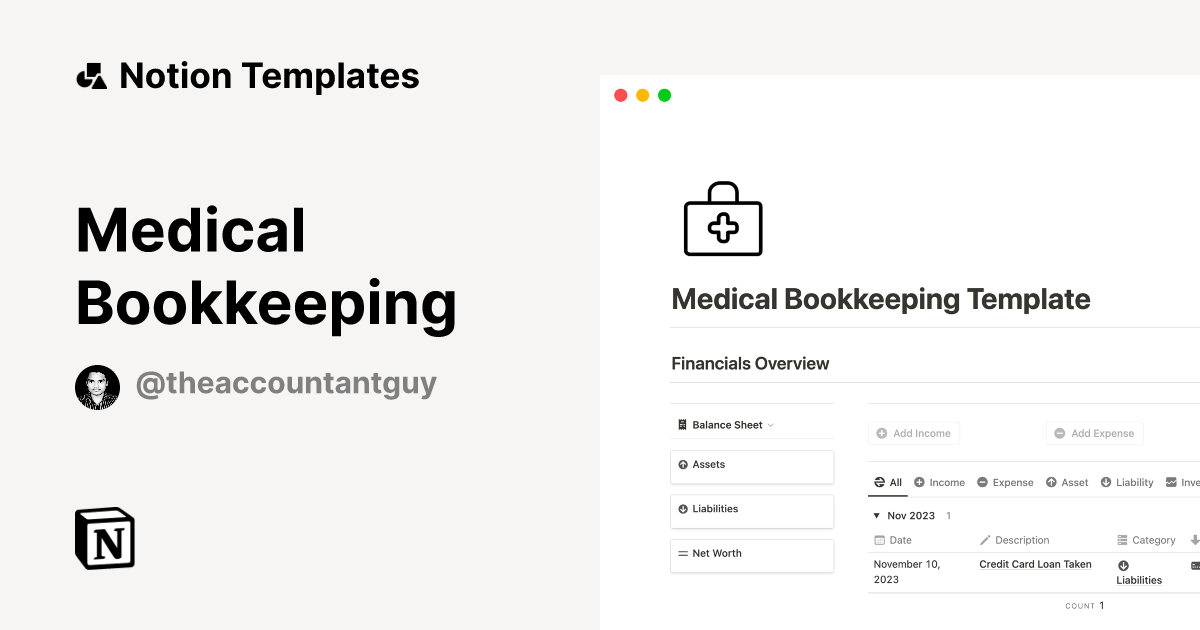 Medical Bookkeeping Template | Notion Marketplace