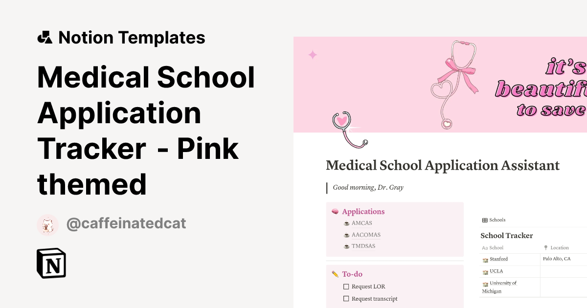 Medical School Application Tracker - Pink themed Template | Notion ...