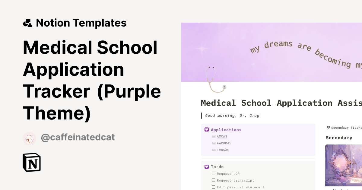 Medical School Application Tracker (Purple Theme) Template by ...