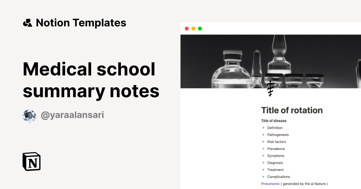 Medical school summary notes Template | Notion Marketplace