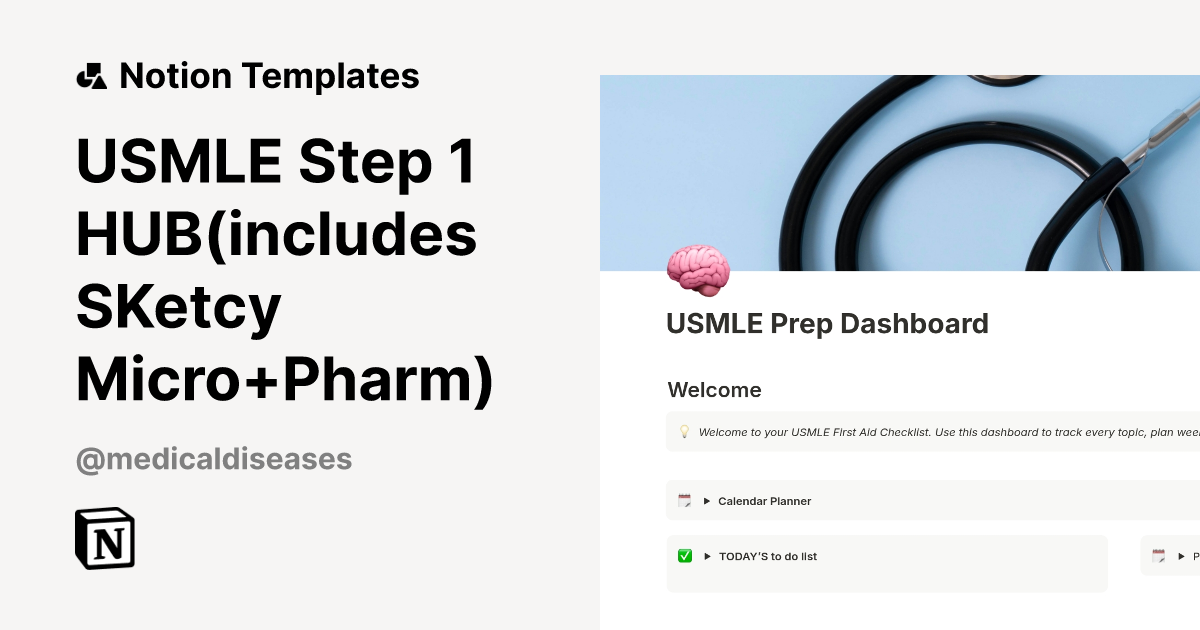 USMLE Step 1 HUB(includes SKetcy Micro+Pharm) Template | Notion Marketplace