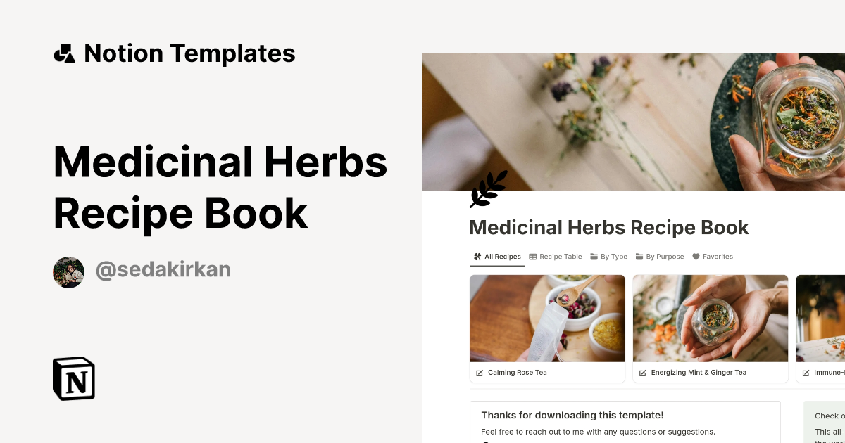 Medicinal Herbs Recipe Book Template | Notion Marketplace