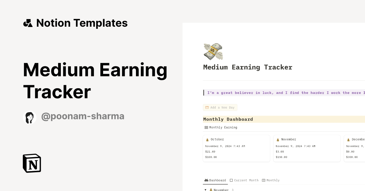 Medium Earning Tracker Template | Notion Marketplace
