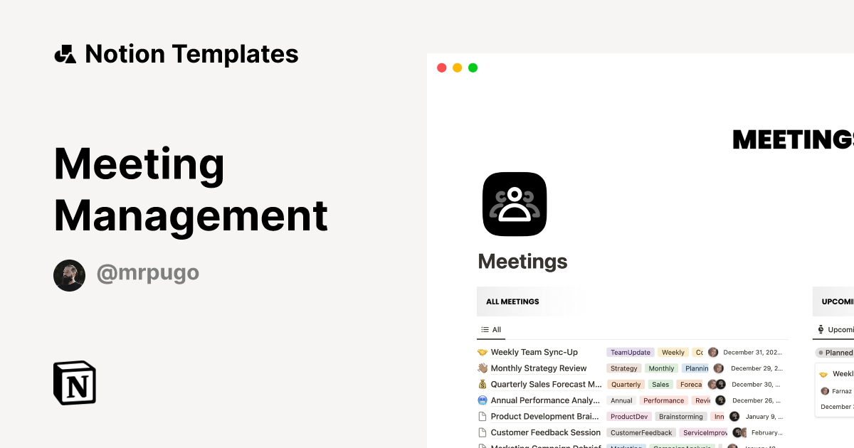 Meeting Management Template by mrpugo | Notion Marketplace