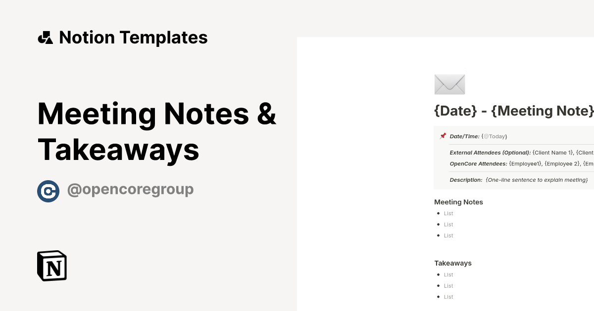 Meeting Notes & Takeaways Template by OpenCore Group | Notion Marketplace