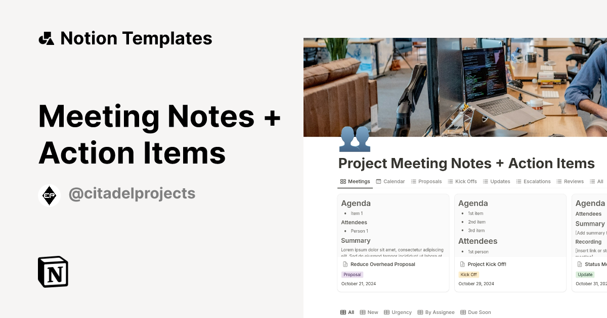 Meeting Notes + Action Items Template by Citadel Projects | Notion ...