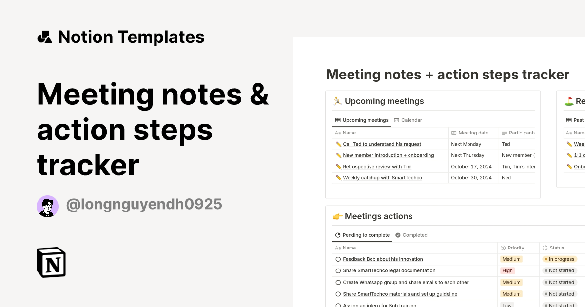 Meeting notes & action steps tracker Template by Long Nguyen | Notion ...
