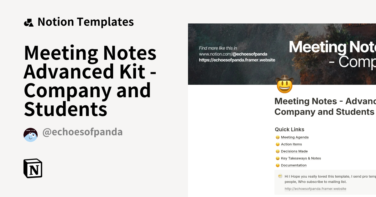 Meeting Notes Advanced Kit - Company and Students Template by Echoes of ...