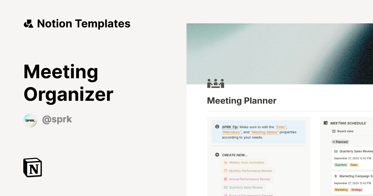 Meeting Organizer Template by SPRK | Notion Marketplace