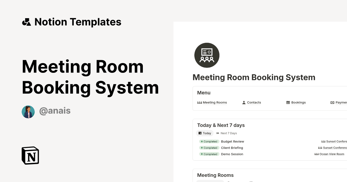 Meeting Room Booking System Template | Notion Marketplace