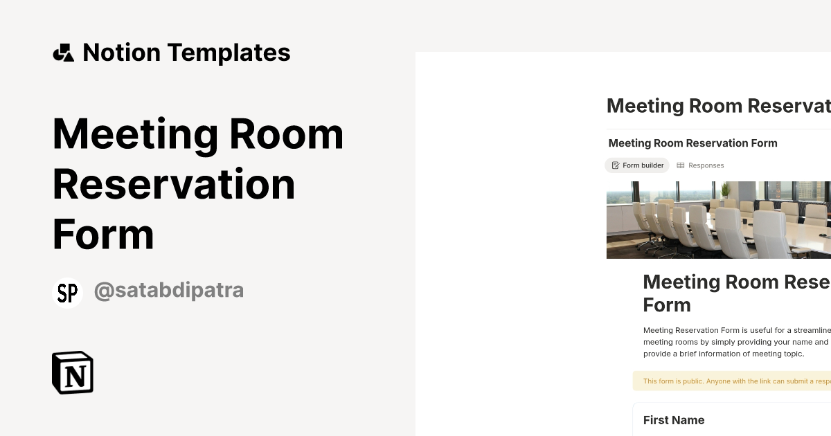Meeting Room Reservation Form Template | Notion Marketplace
