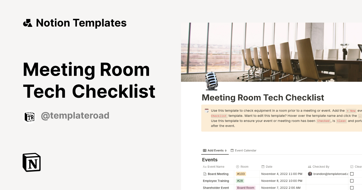 Meeting Room Tech Checklist Template by Template Road | Notion Marketplace