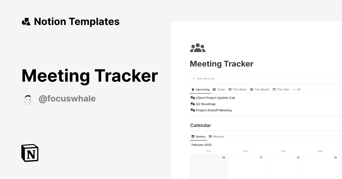 Meeting Tracker Template by FocusWhale | Notion Marketplace