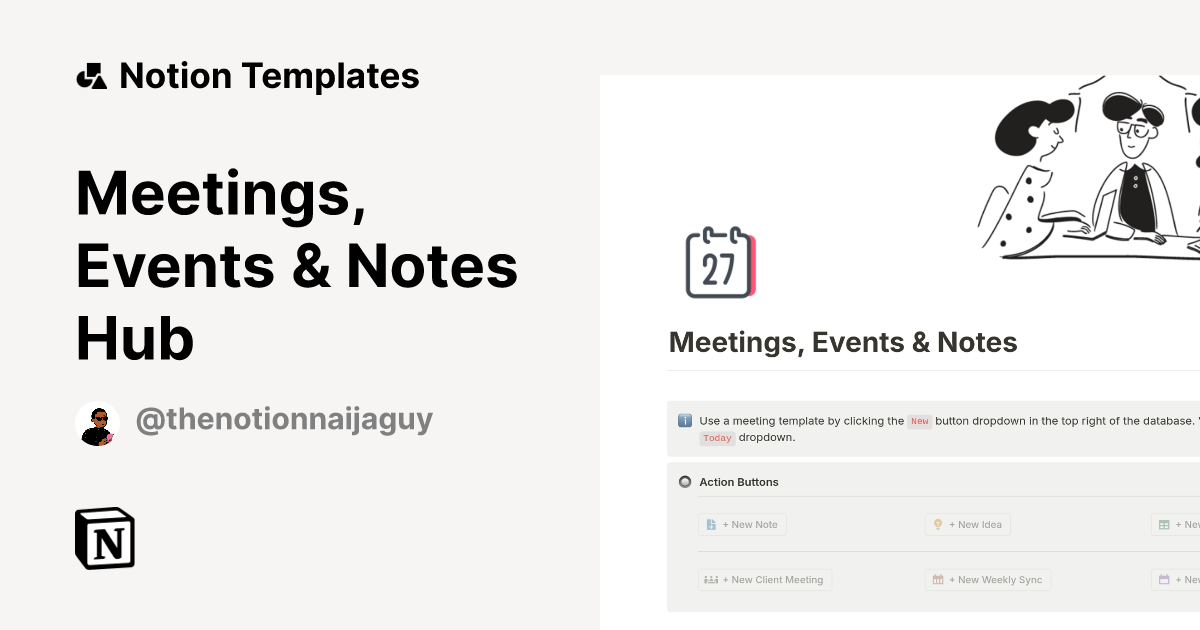 Meetings, Events & Notes Hub Template | Notion Marketplace