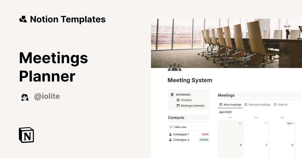 Meetings Planner Template by iolite | Notion Marketplace