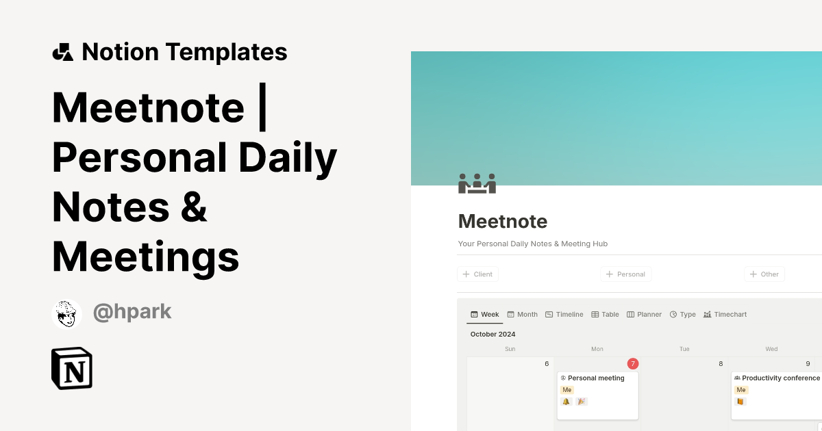 Meetnote | Personal Daily Notes & Meetings Template | Notion Marketplace