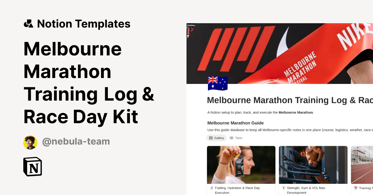 Melbourne Marathon Training Log & Race Day Kit Template by Nebula ...