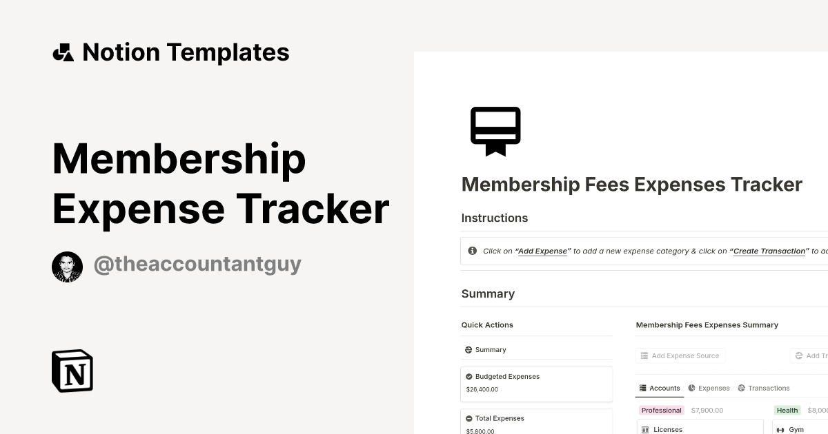 Membership Expense Tracker Template | Notion Marketplace