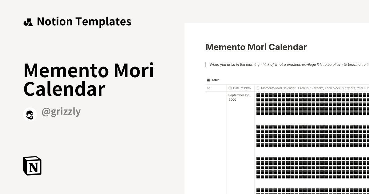 Memento Mori Calendar Template | Notion Marketplace